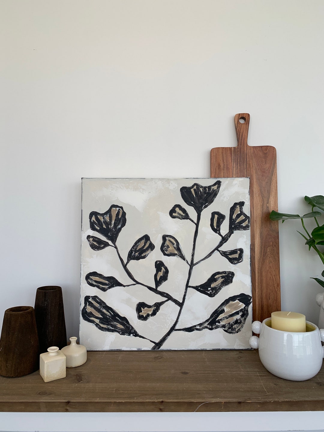 Black and White Botanical | Boho Floral Art | Modern Farmhouse Decor ...