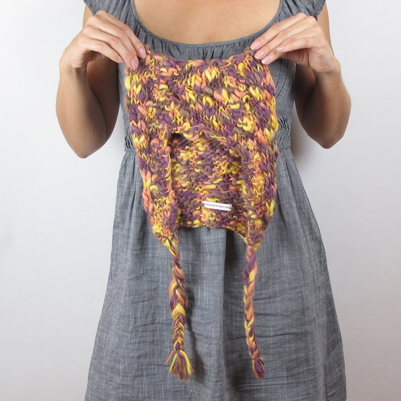 Kitty Hat Cat Hat Purple and Lemon Yellow Wool Hand Knit - Etsy