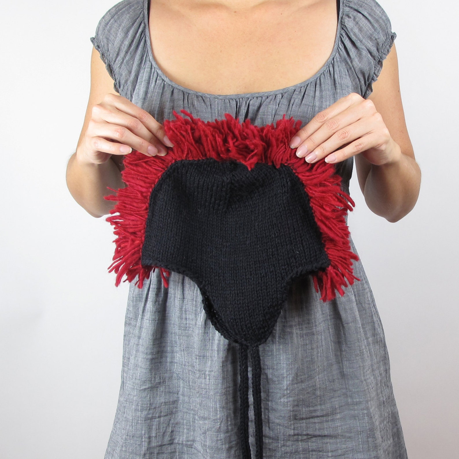 Red Mohawk Hat Cherry Red Ear Flap Hat Wool Hand Knit - Etsy