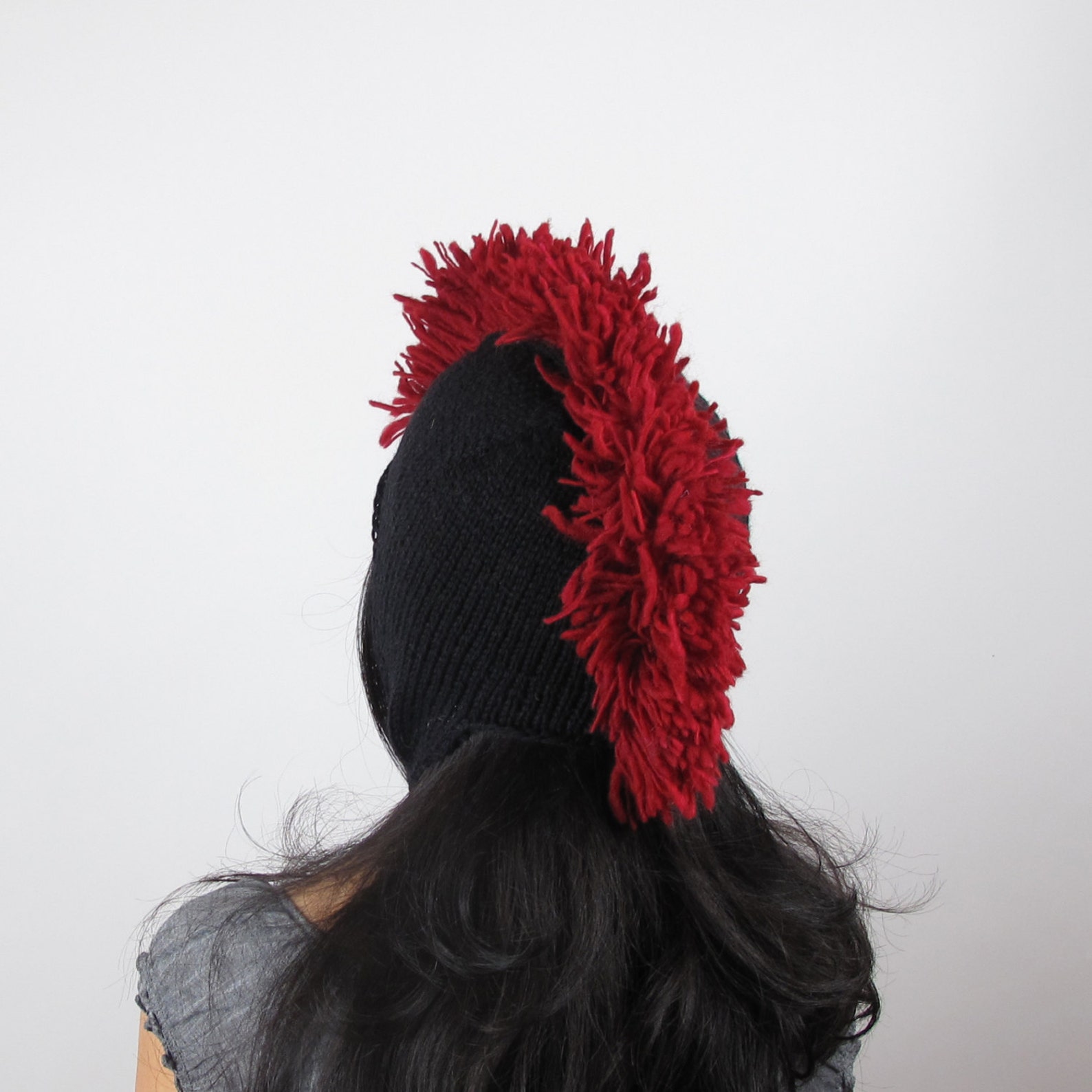 Red Mohawk Hat Cherry Red Ear Flap Hat Wool Hand Knit - Etsy