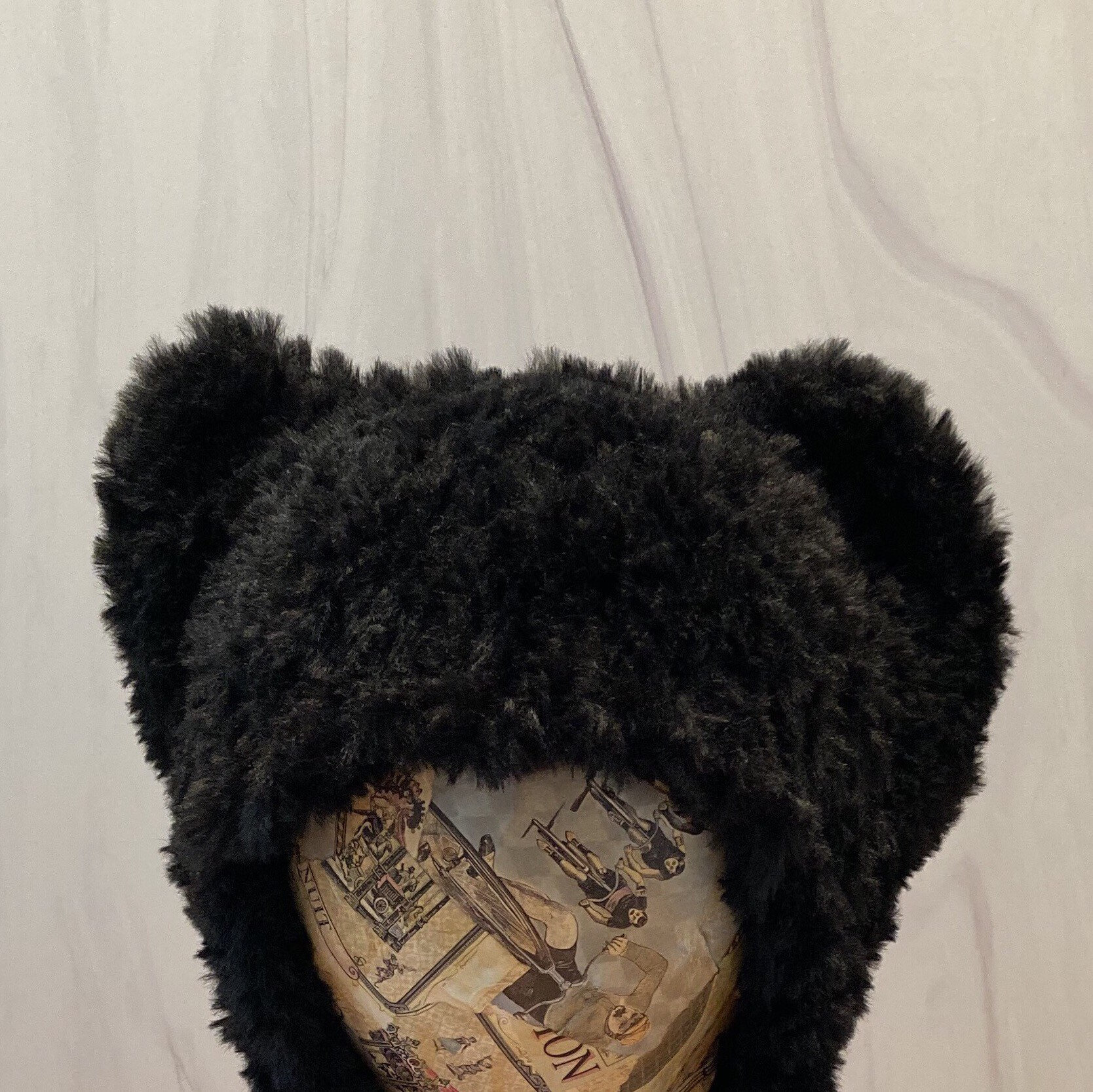 Black Bear Hat in Hand Knit Luxe Faux Fur | Etsy