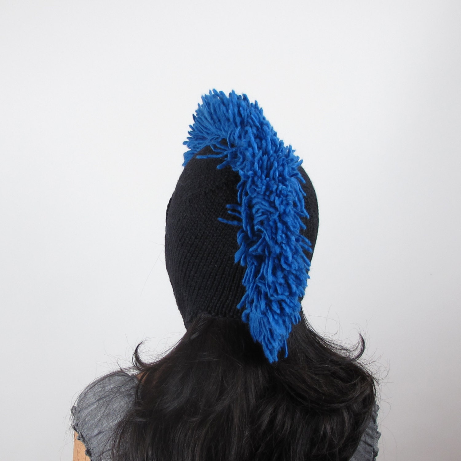 Hat Mohawk Hat Cobalt Blue Ear Flap Hat Wool Hand Knit - Etsy