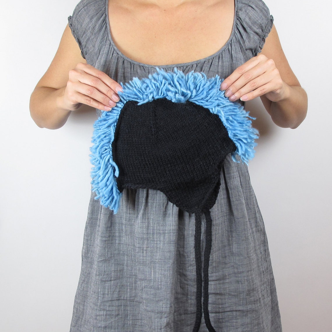 Blue Mohawk Hat Baby Blue Ear Flap Hat Wool Hand Knit - Etsy