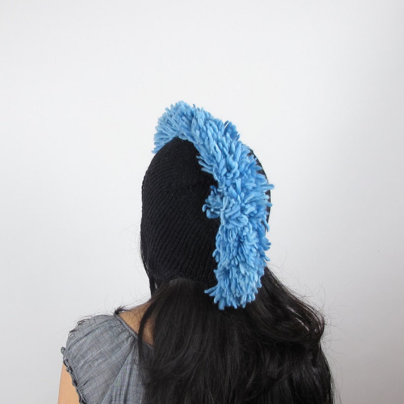 Blue Mohawk Hat Baby Blue Ear Flap Hat Wool Hand Knit - Etsy
