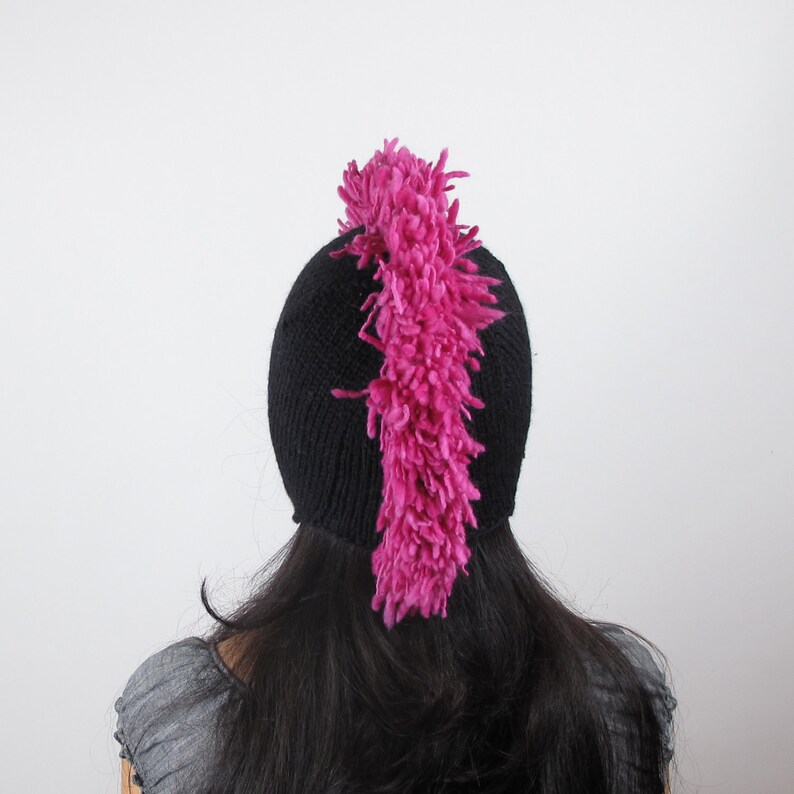 Hat Mohawk Hat Hot Pink Wool Ear Flap Hat Hand Knit - Etsy