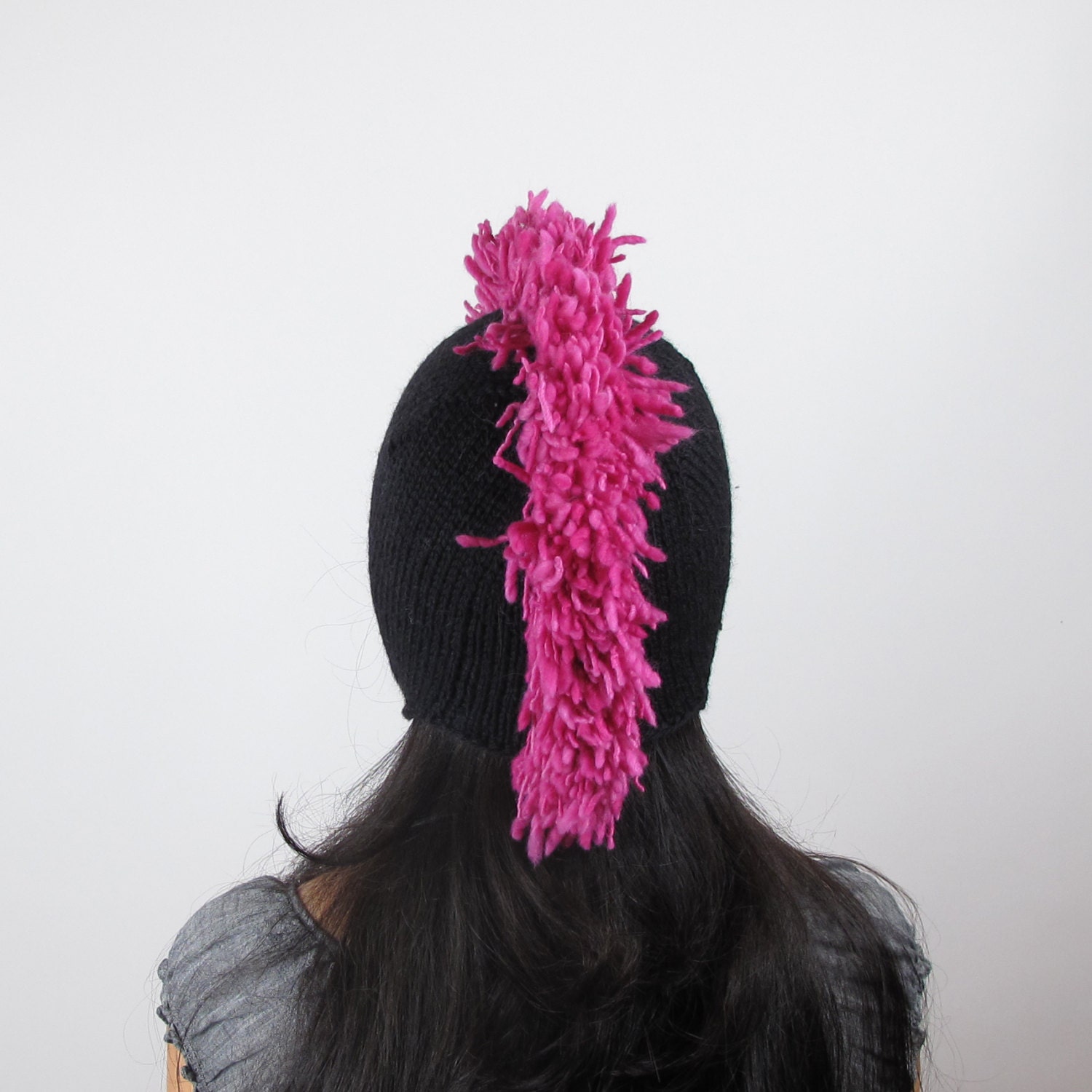 Hat Mohawk Hat Hot Pink Wool Ear Flap Hat Hand Knit - Etsy