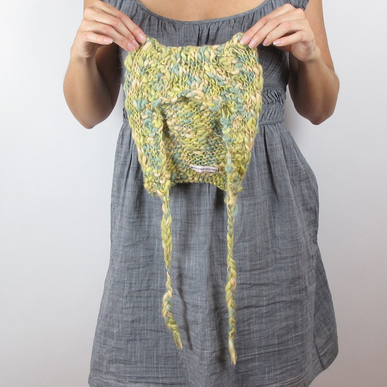 Yellow Yellow Kitty Hat Cat Hat Lemon Yellow and Lime Green Wool Hand ...