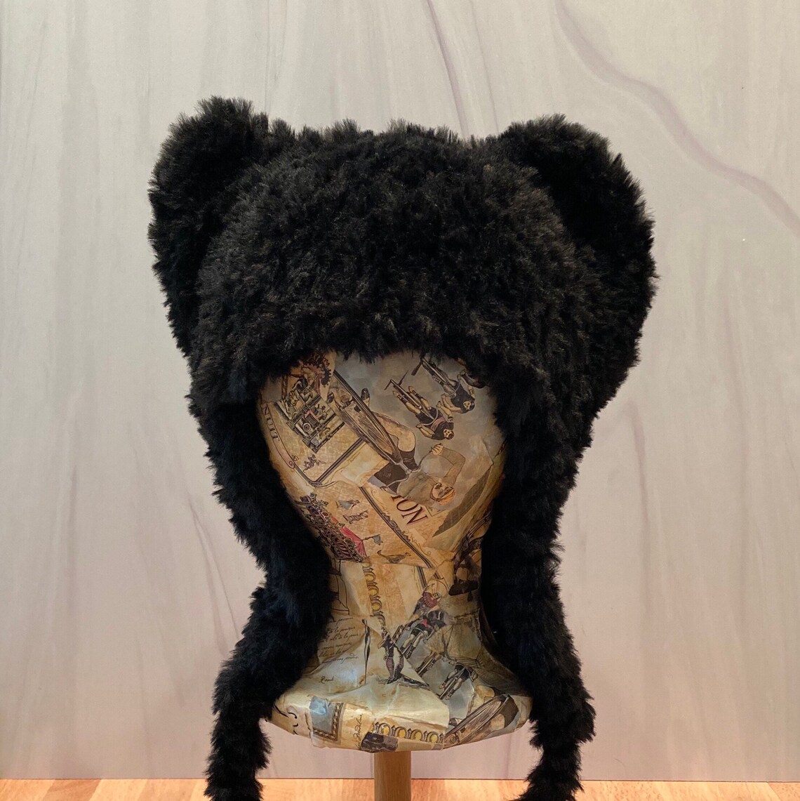 Black Bear Hat in Hand Knit Luxe Faux Fur | Etsy