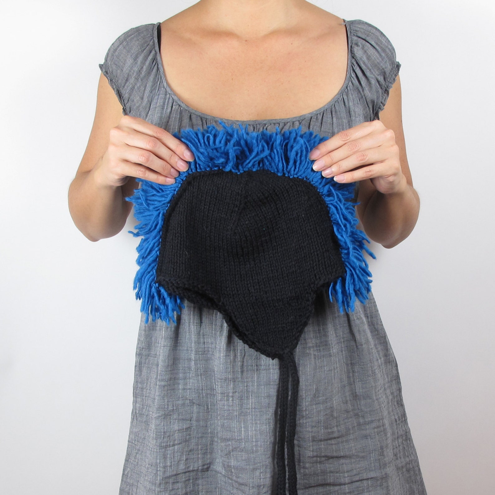 Hat Mohawk Hat Cobalt Blue Ear Flap Hat Wool Hand Knit - Etsy