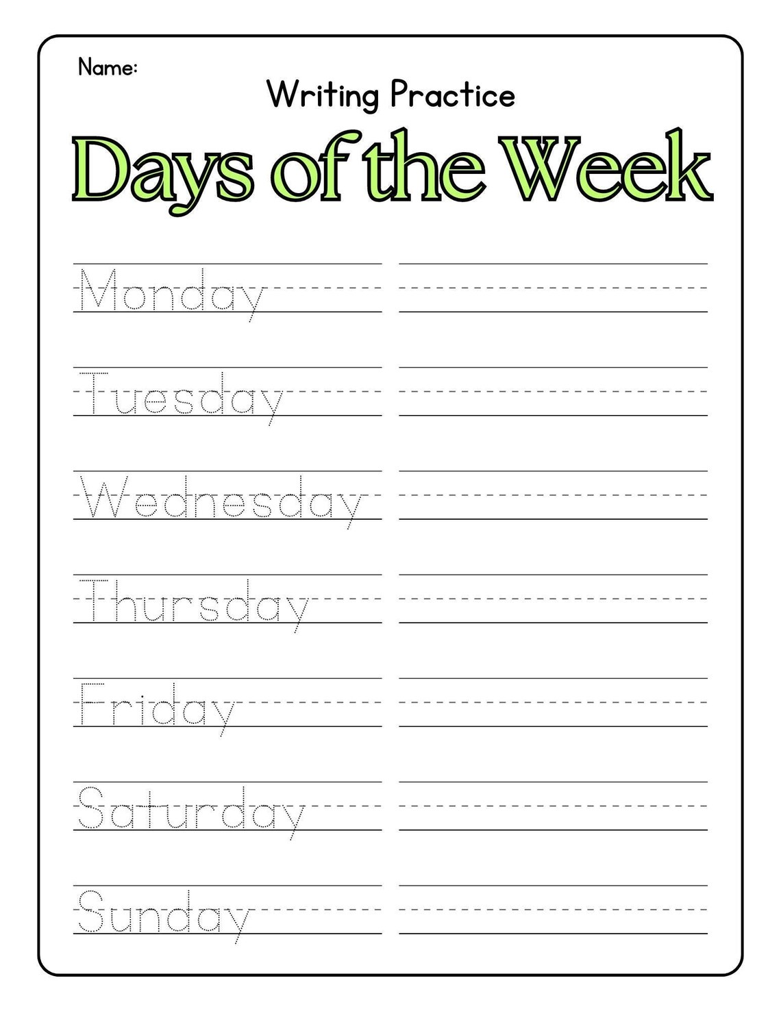 Weekday Writing Practice - Etsy