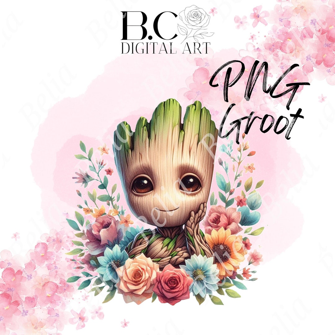Baby Groot Floral Watercolor PNG Clipart. Transparent Baby Groot Floral ...