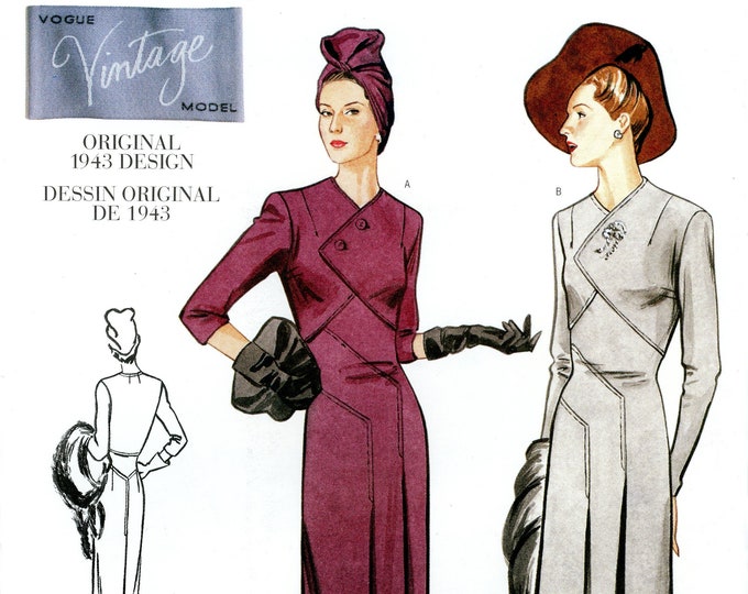 Vogue 2569 Reissued Original 1943 Dress Long Three Quarter Sleeves Size ...