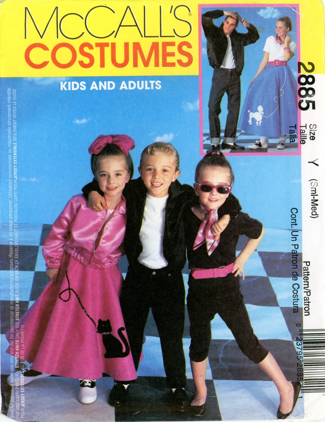 Mccall's 2885 Adult Costume 1950s Fonzie Jacket Poodle Skirt Capri ...