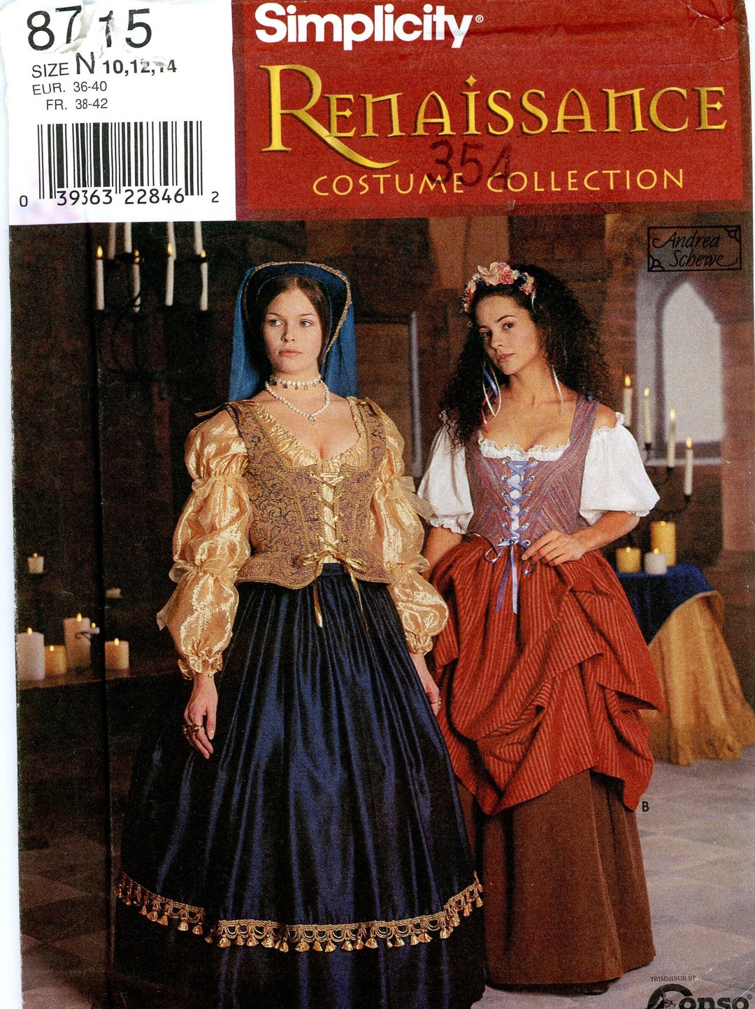 Simplicity 8715 Costume Renaissance Medieval Blouse Skirt Vest Veil ...