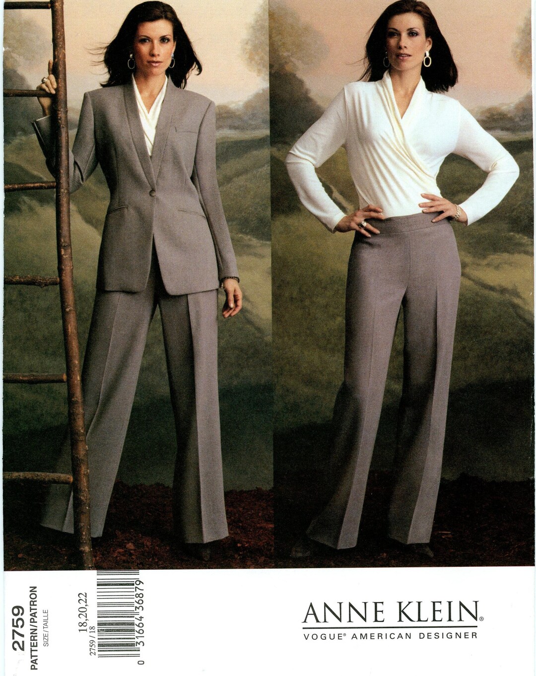 Vogue 2759 American Designer Anne Klein Suit Jacket Top Pants Size 18 ...