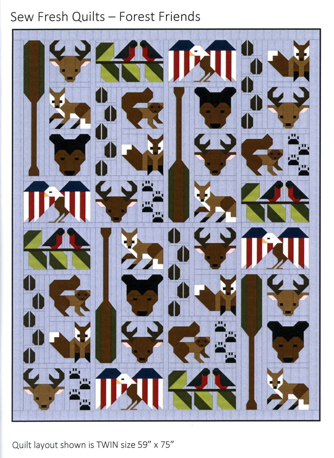 Sew Fresh Quilts Paper Pattern Forest Friends Bear Beaver Wolf Eagle ...