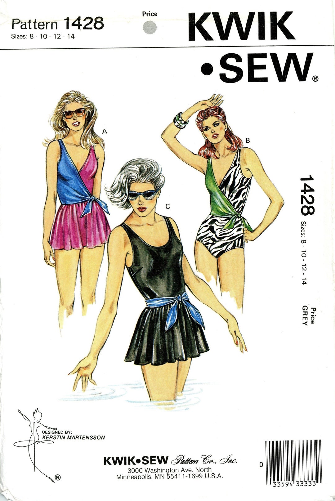 Kwik Sew 1428 Swimsuit Bathing Suit Skirt Sizes 8 10 12 14 Uncut ...