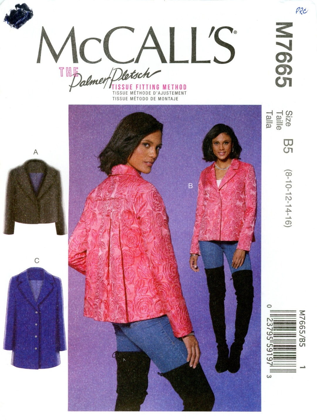 Mccall's M7665 7665 Jacket Lined Loose Fitting Back Yoke Palmer Pletsch ...