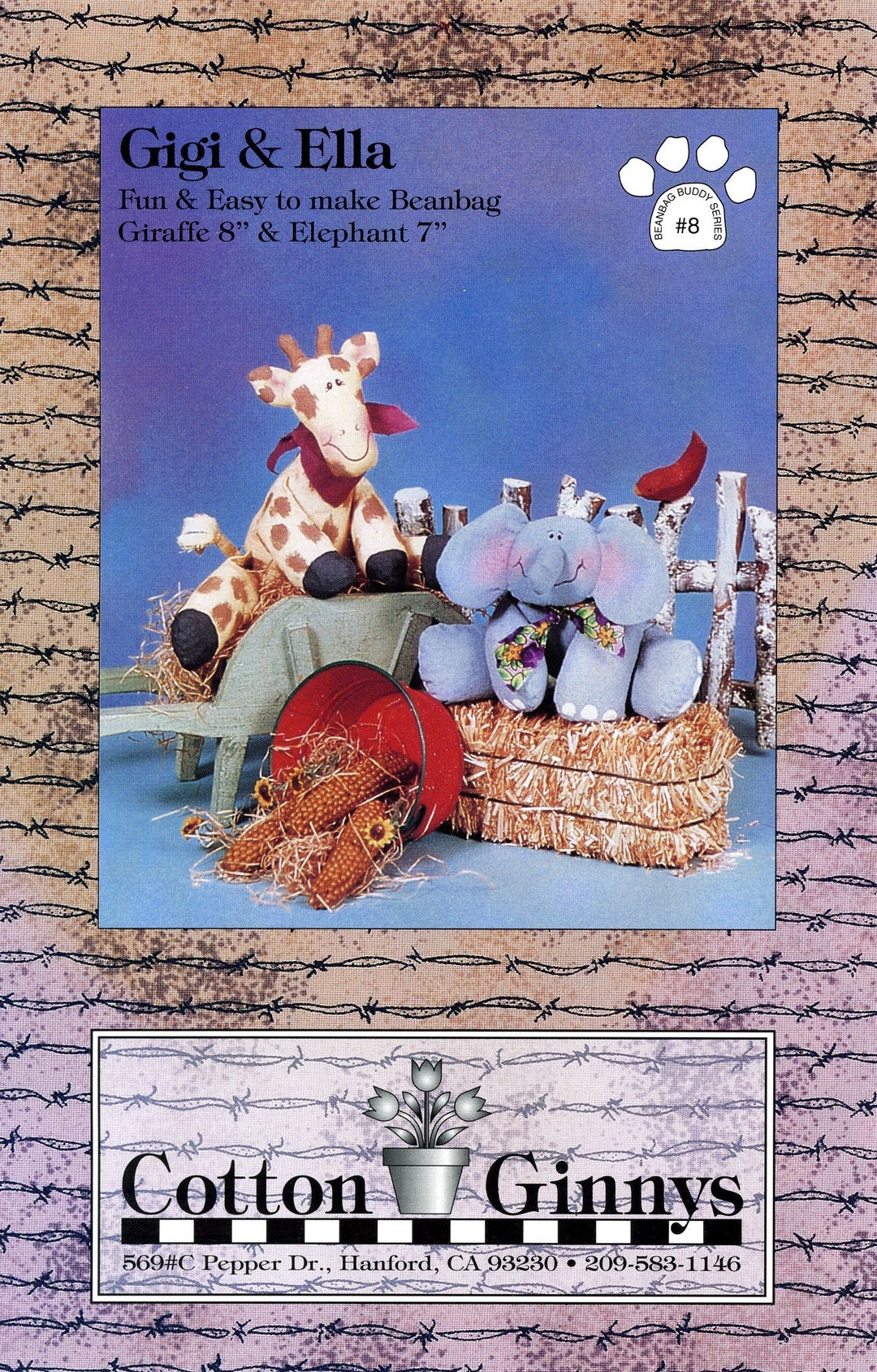 Cotton Ginnys Gigi & Ella Beanbag Giraffe 8 and Elephant Fabric Toy Uncut Sewing Craft Pattern ...
