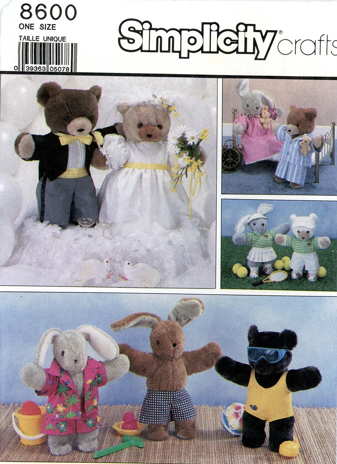 Simplicity 8600 Bunny Bear CLOTHES ONLY for 16 X 15 Inch Stuffed Animal Bride Groom Pajamas ...