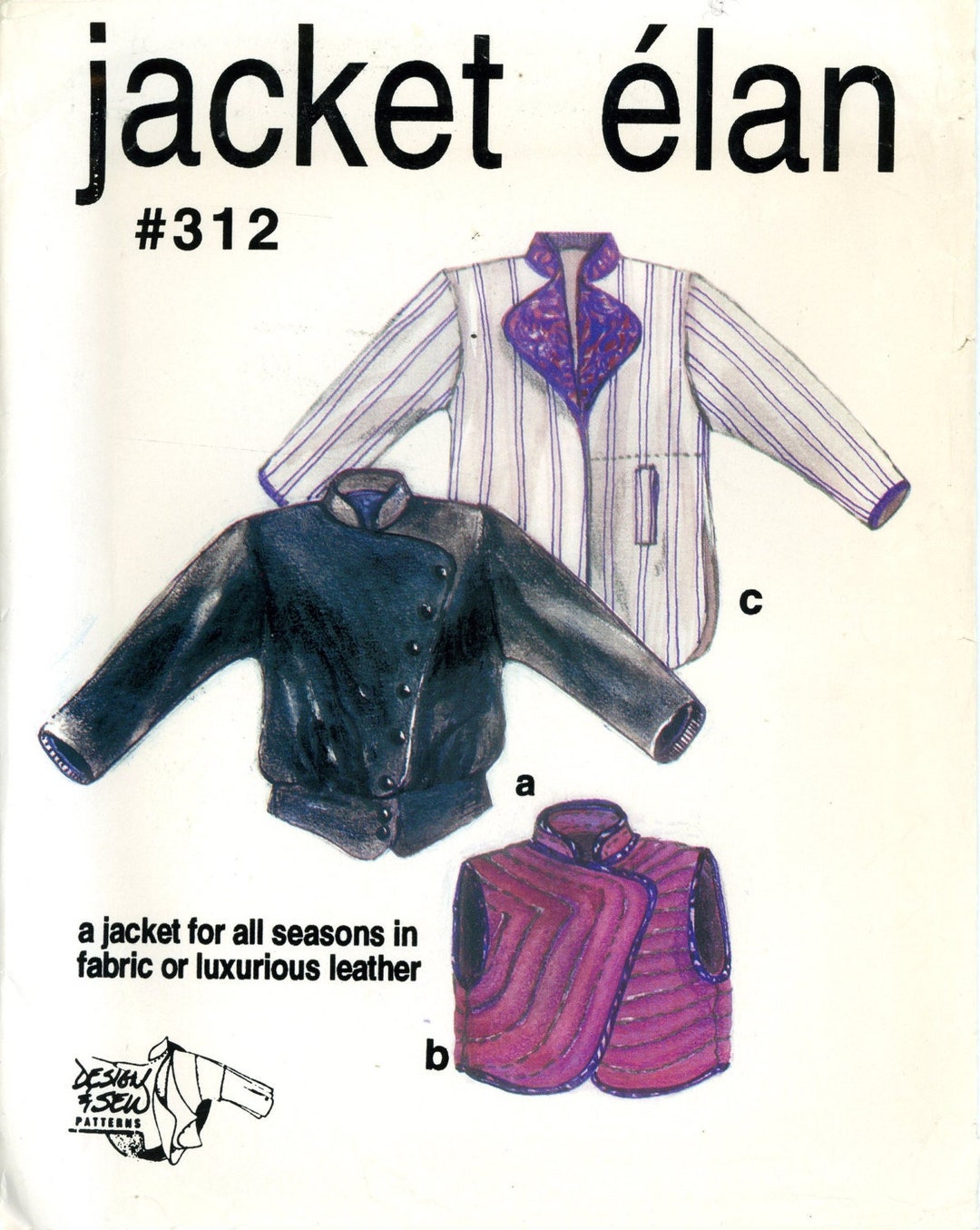 Design & Sew Patterns #312 Jacket Elan Vest Leather Fabric Cropped Hem ...