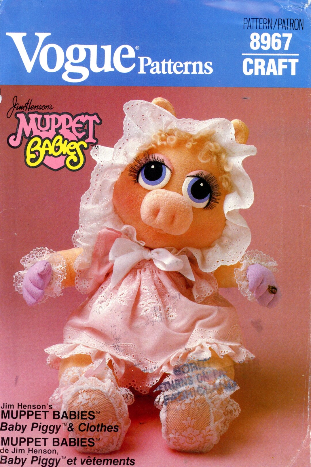 Vogue 8967 Muppet Babies Baby Piggy Clothes Soft Sculpture Plush Jim ...