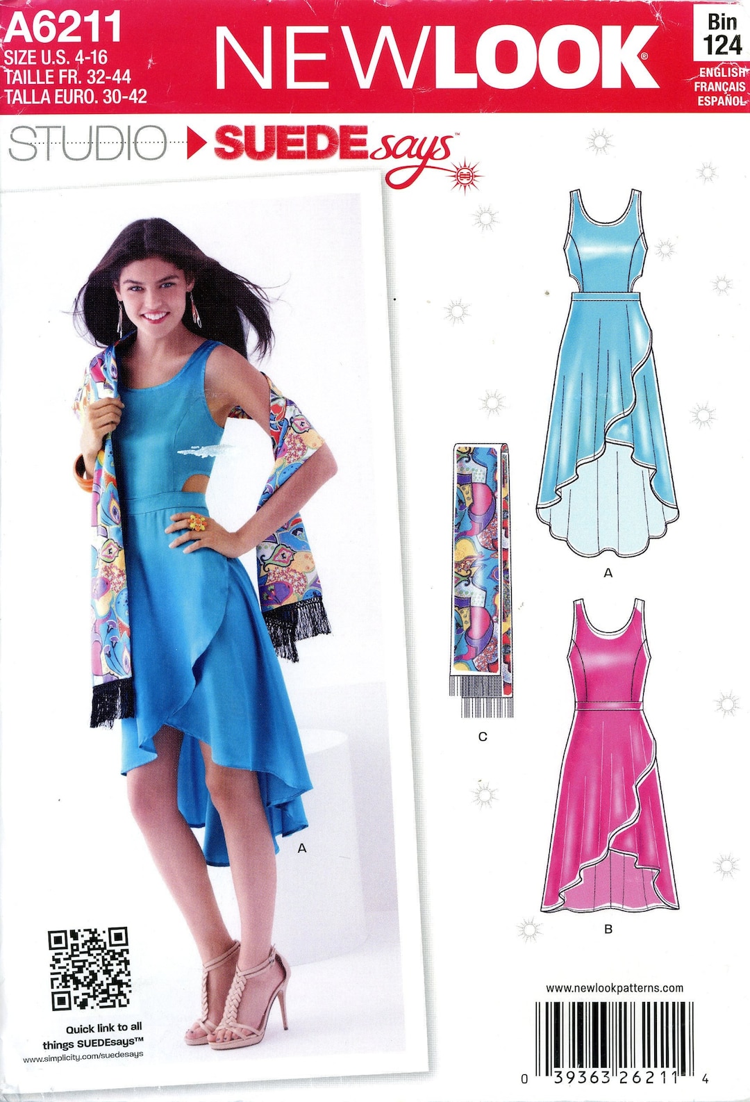 New Look A6211 6211 Studio Suede Says Dress Wrap Sleeveless Mock Wrap ...