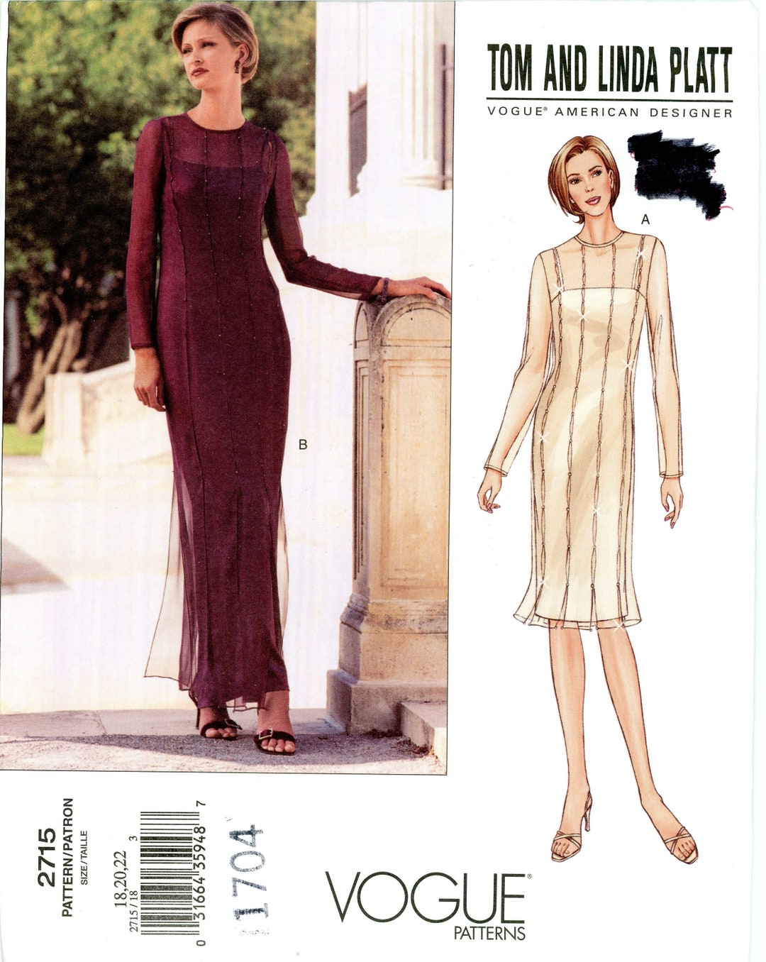 Vogue 2715 Designer Dress and Overdress Formal Evening by Tom and Linda ...