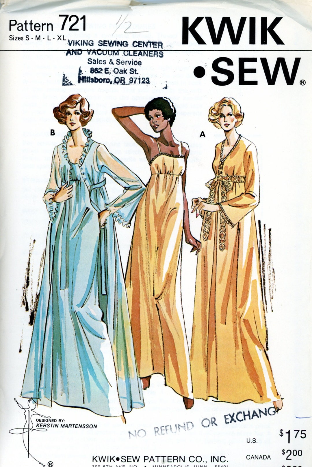 Kwik Sew 721 Nightgown Gown Negligee Robe Peignoir Empire Waist Kerstin ...