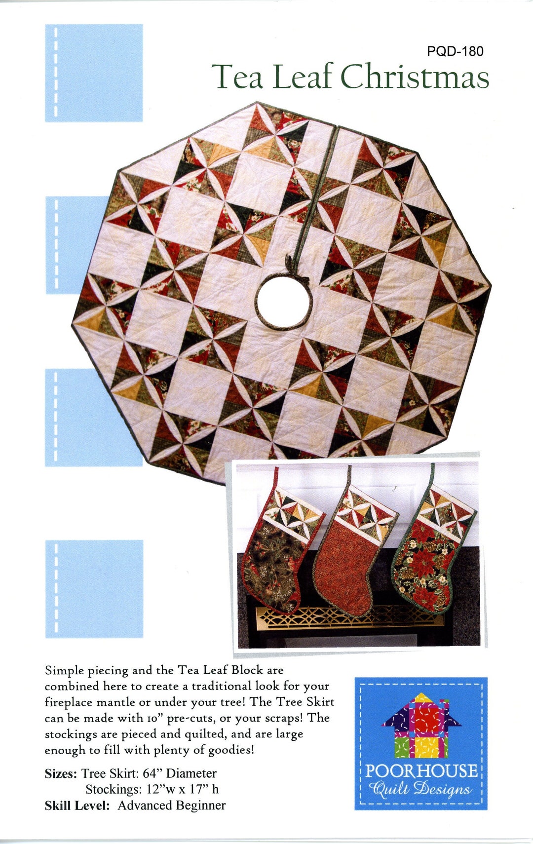 Poor House Quilt Designs Tea Leaf Christmas Tree Skirt Stocking ...