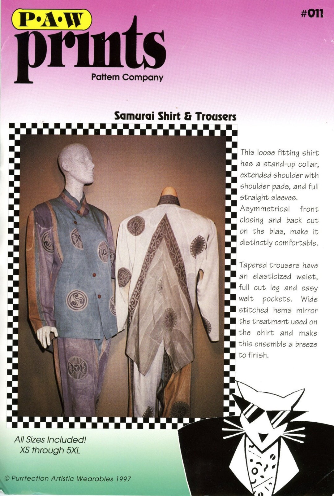 Paw Prints Pattern 011 Asian Samurai Shirt Top Blouse Pants Trousers ...