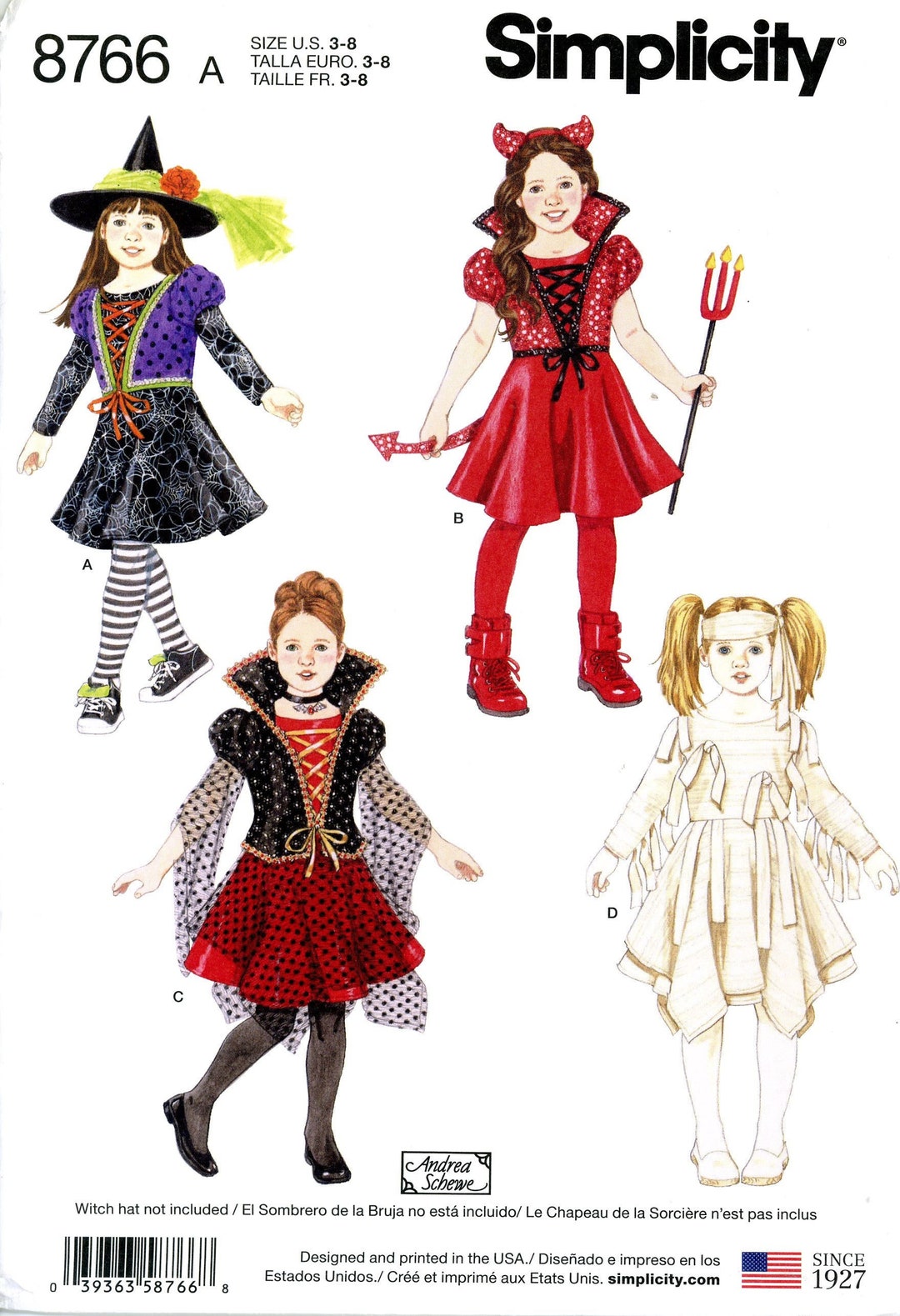 Simplicity 8766 Childs Costume Witch Queen Devil Mummy Dress Vest by Andrea Schewe Size 3 4 5 6 ...