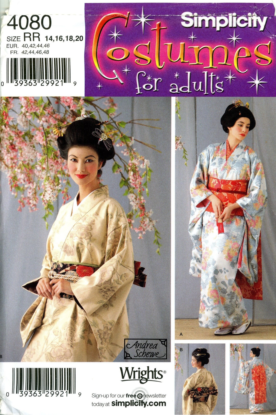 Simplicity 4080 Costume Cosplay Kimono by Andrea Schewe Adult Size 14 16 18 20 Uncut Sewing ...