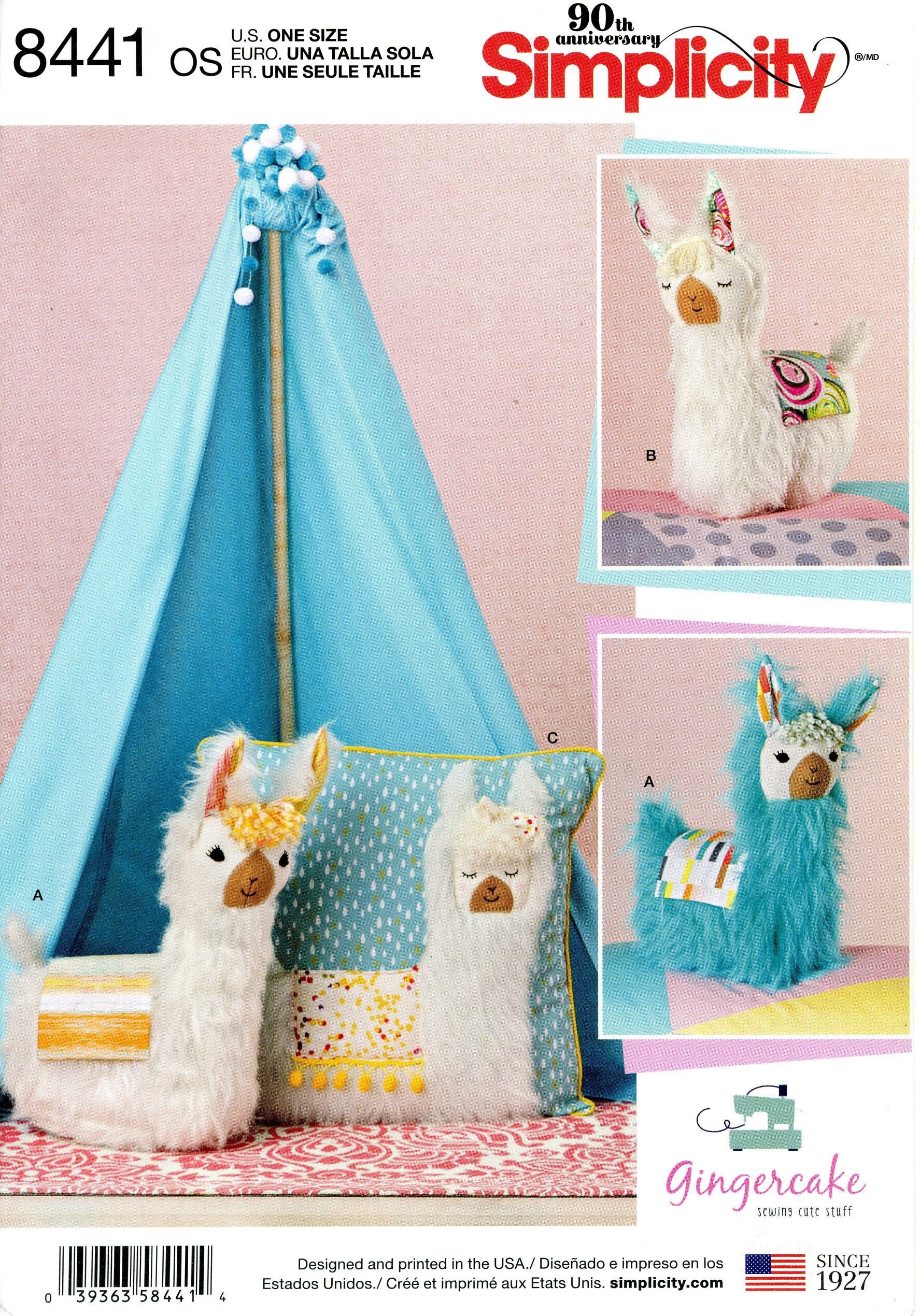 Gingercake Design Simplicity 8441 Llama Stuffed Animals and Pillow factory folded craft sewing ...