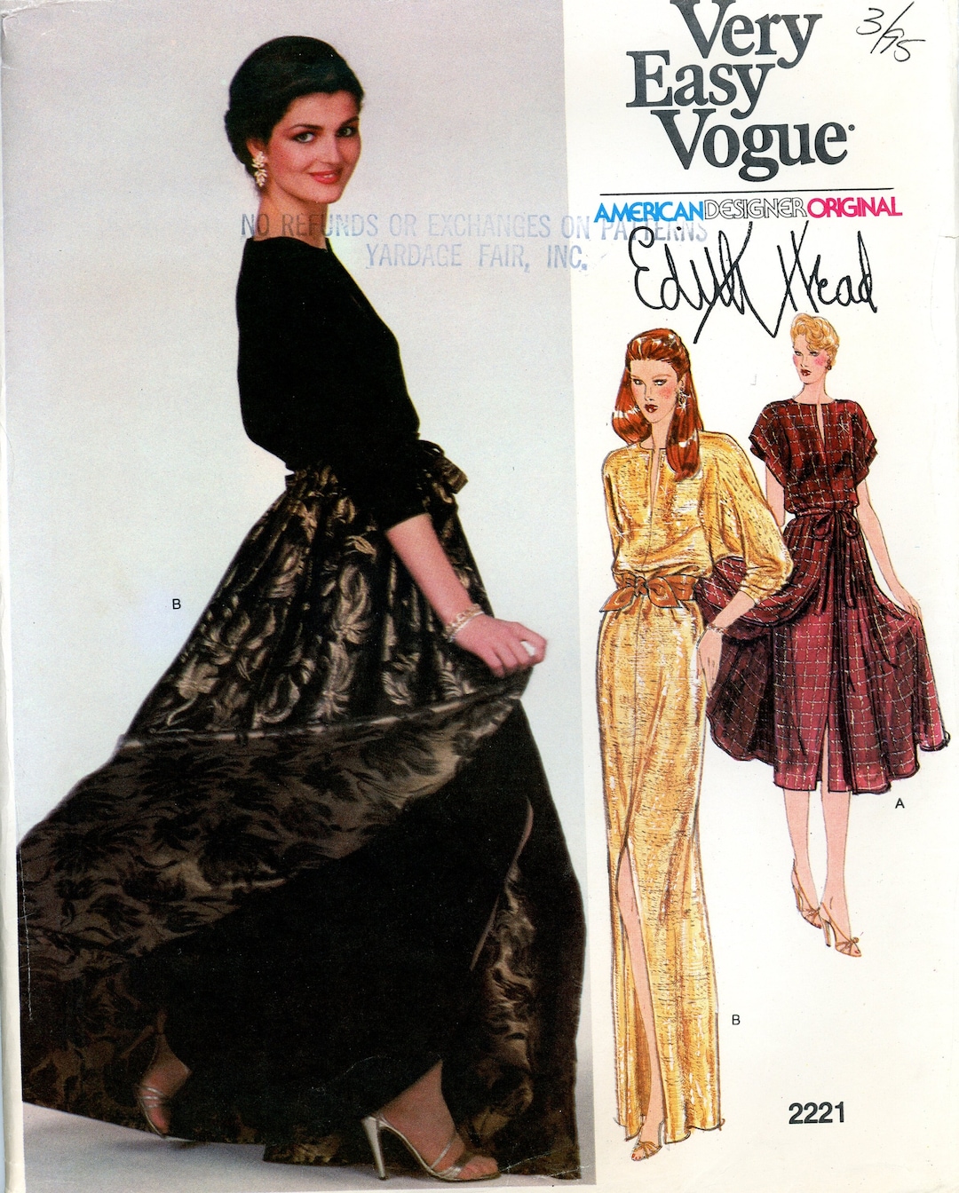 Vogue 2221 American Designer Edith Head Easy Evening Dress and ...