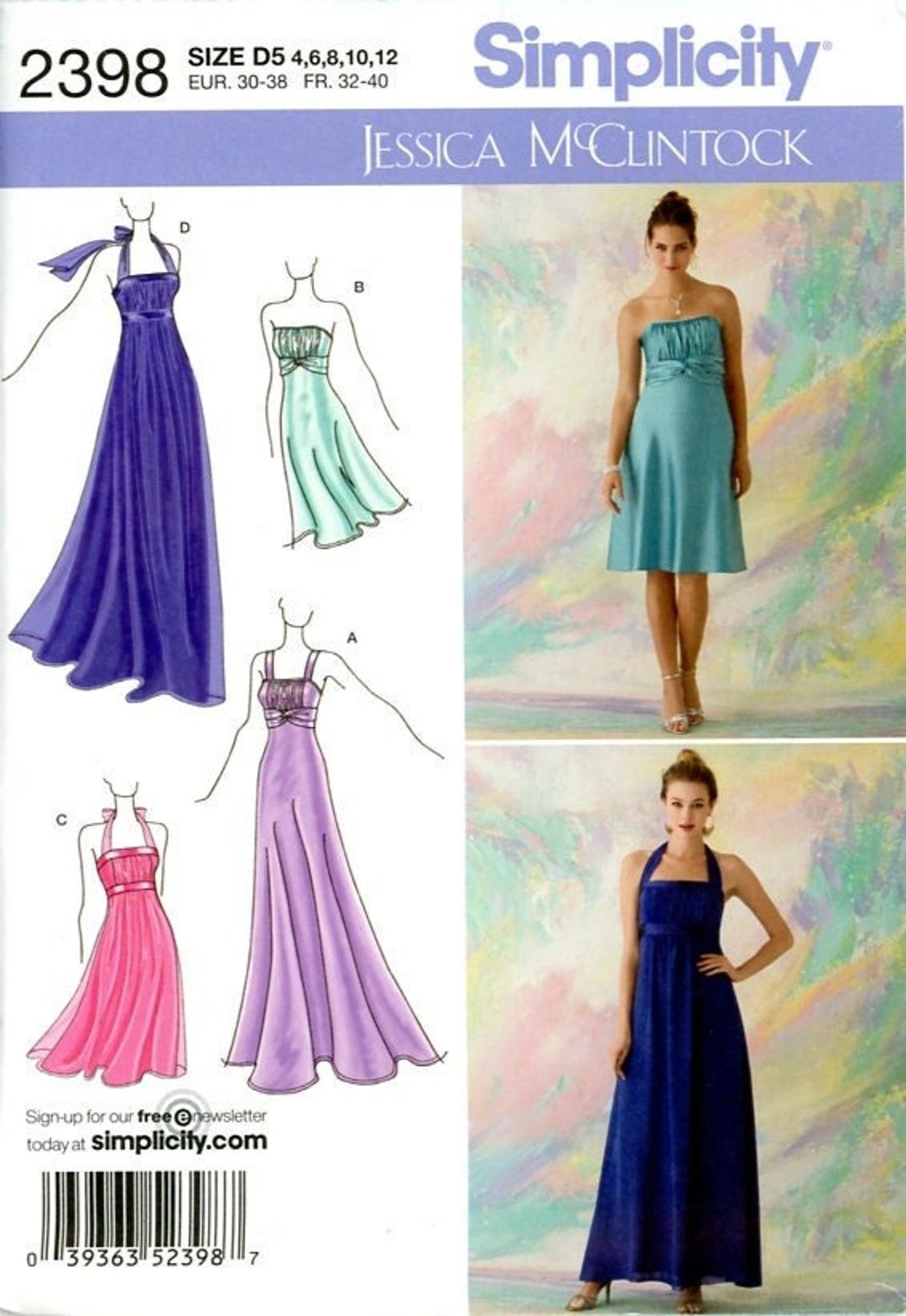 Simplicity 2398 Evening Bridal Prom Dress Halter Strapless Jessica ...