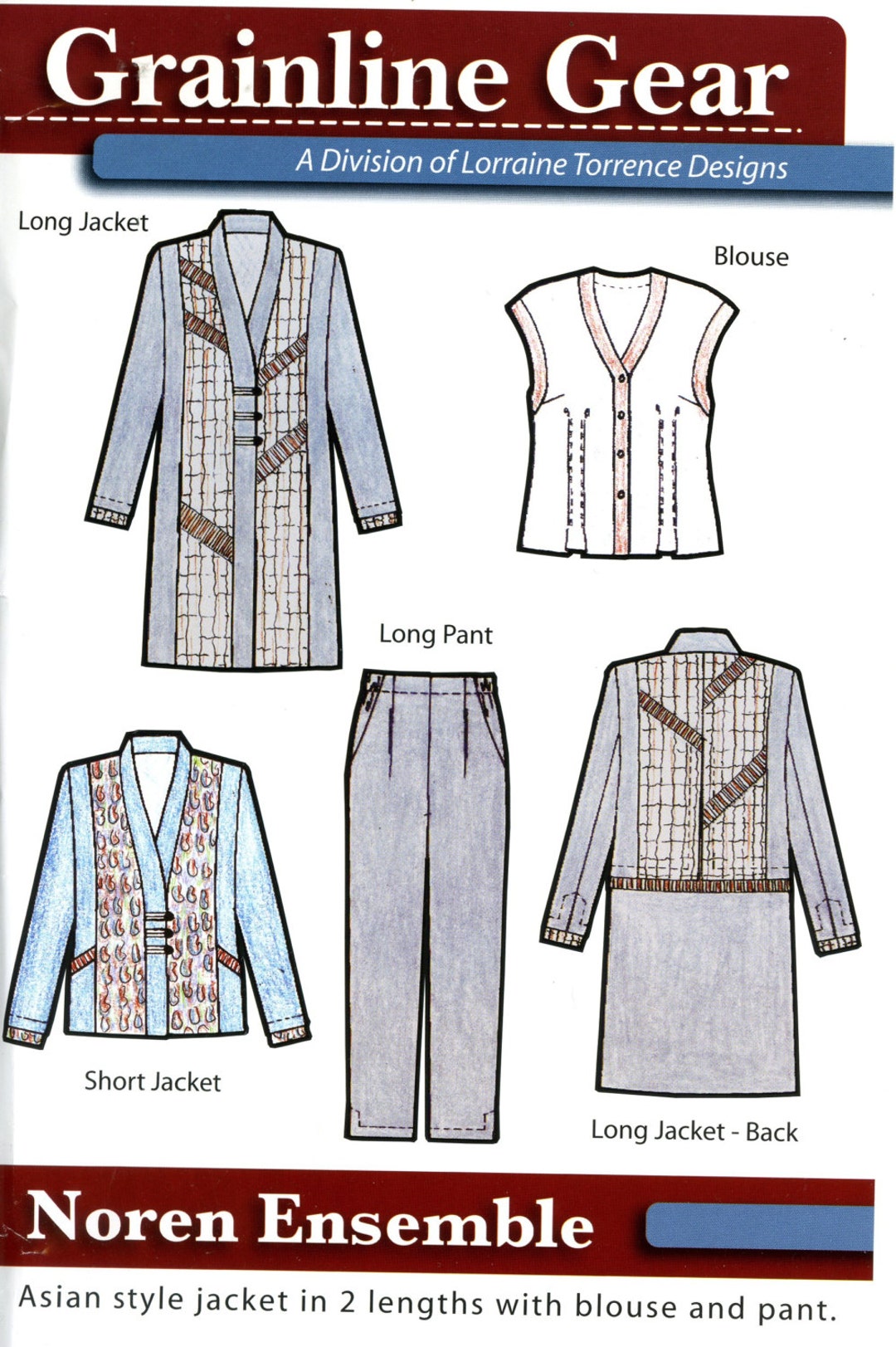 Grainline Gear #1522 Noren Ensemble Asian Jacket Coat Blouse Top Pants ...