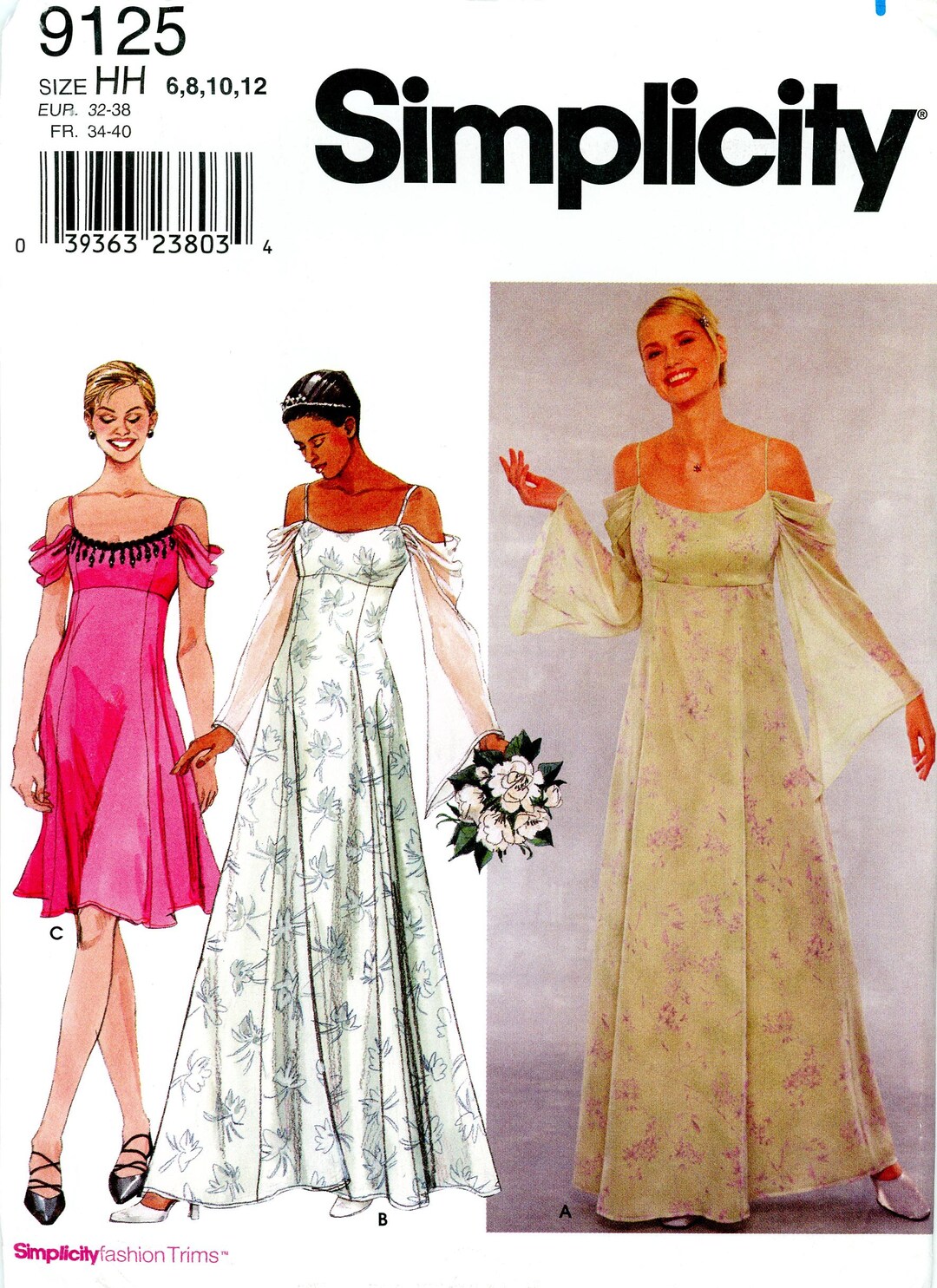 Simplicity 9125 Formal Evening Bridal Prom Dress Gown Empire High Waist ...