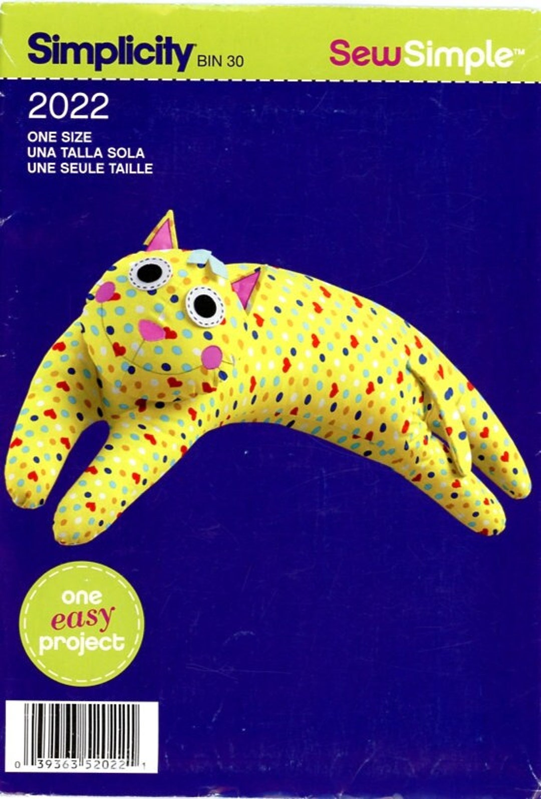 Simplicity 2022 Cat Booster Pillow One Easy Project One Size Uncut ...