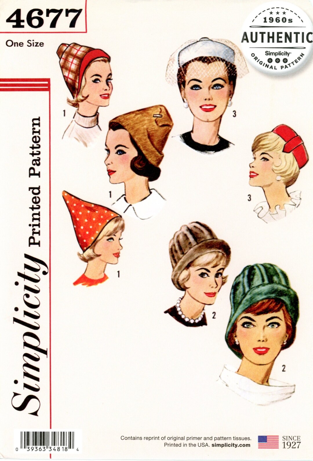 Simplicity 4677 Hats Millinery 1960 Styles Pillbox With Veil Cloche Fez ...