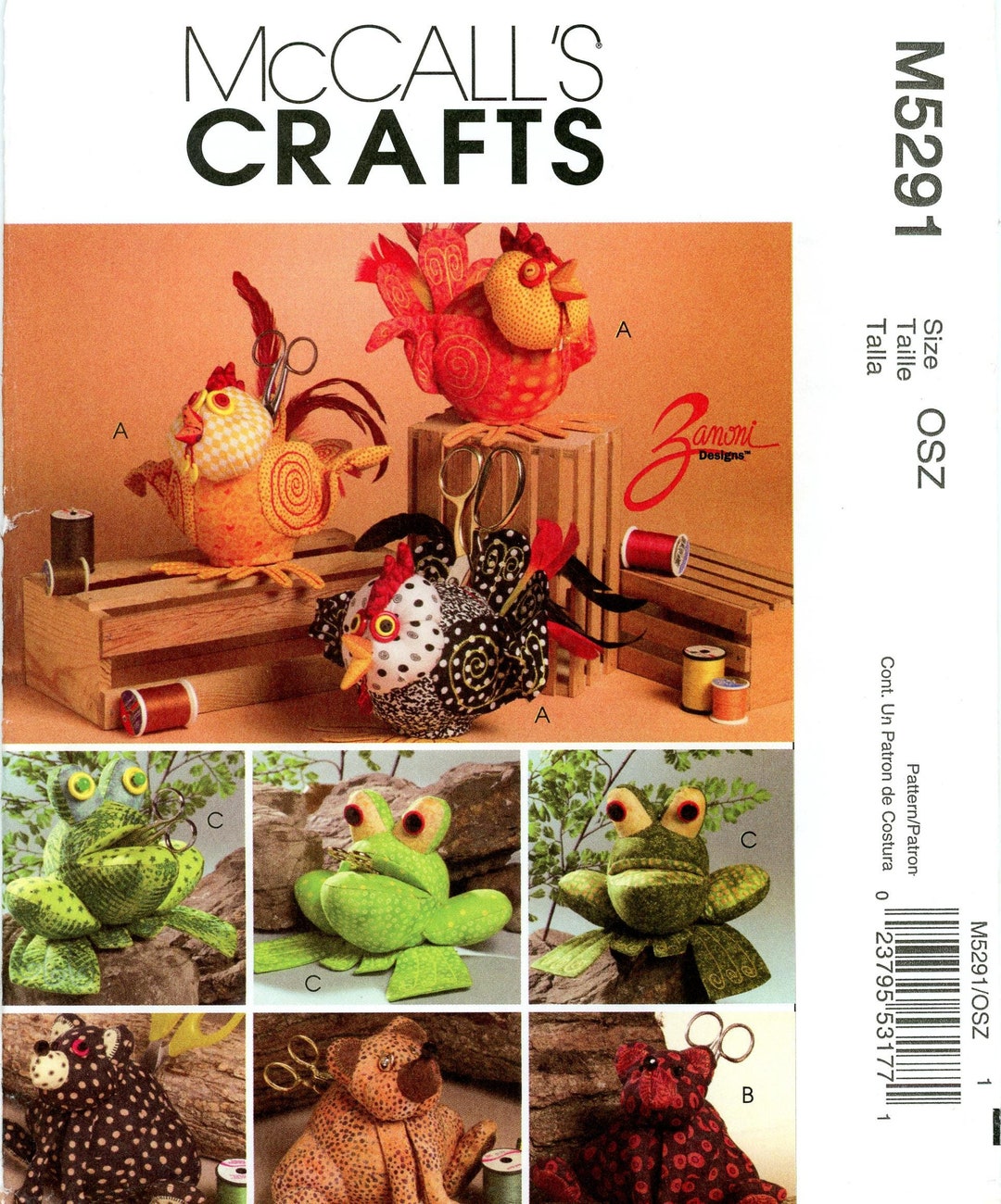 Mccall's M5291 5291 Animal Sewing Caddies Chicken Bear Frog Zanoni ...