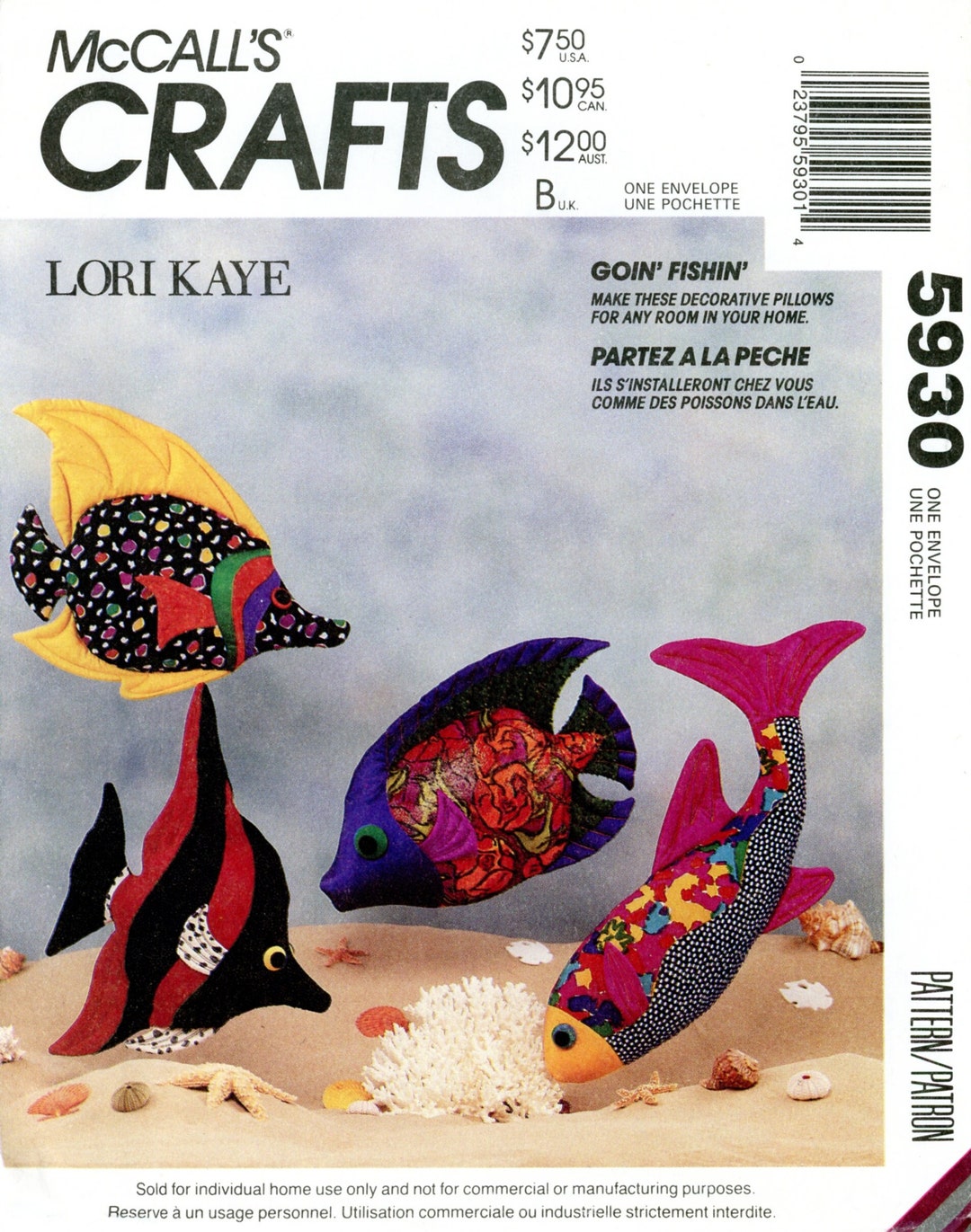 Mccall's 5930 Lori Kaye Goin Fishing Fish Pillows Doll Toy Uncut ...