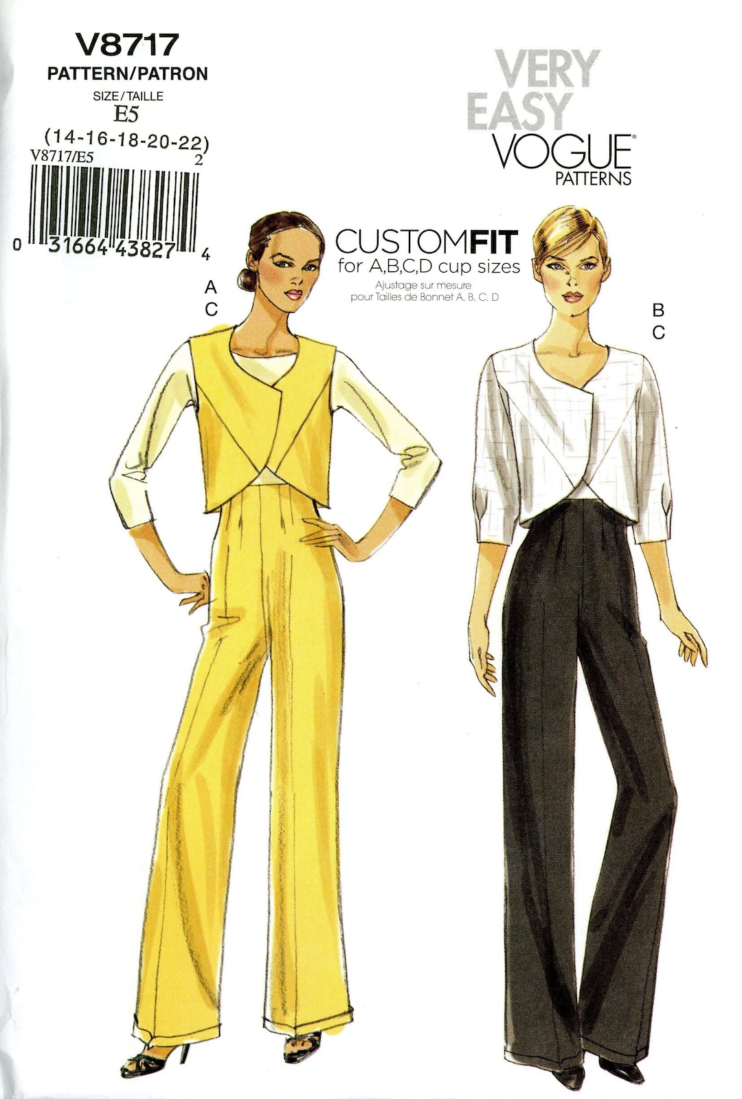 Vogue V8717 8717 Easy Vest Jacket Pants High Waist Cups A B C D Size 14 ...