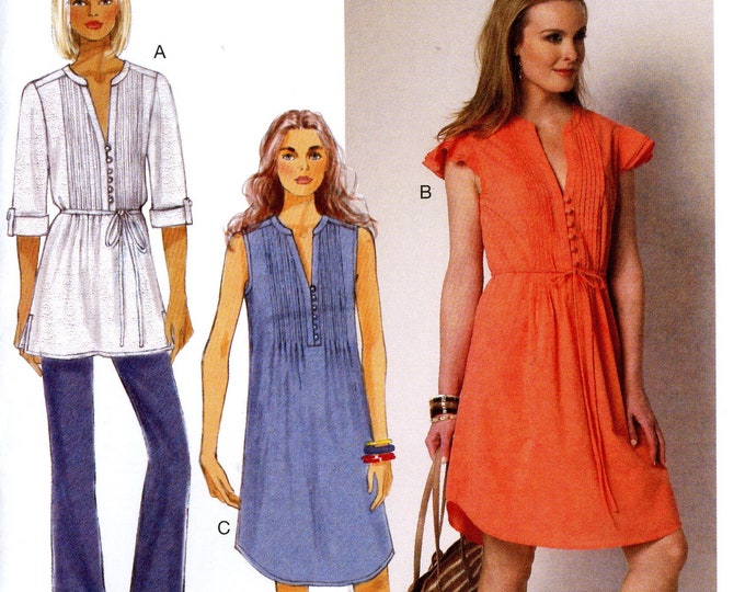 Butterick B6208 6208 Easy Tunic Top Shirt Dress Belt Loose Fitting ...