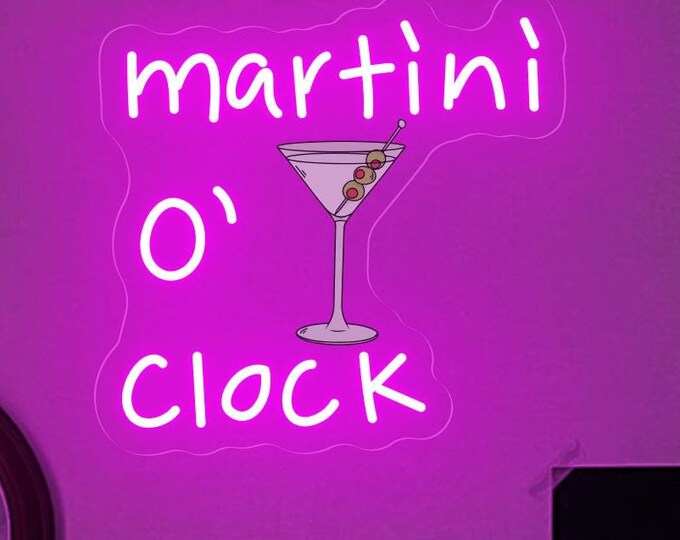 Martini O' Clock Neon Sign, Green Olive Decor, Dirty Martini Decor, Bar ...