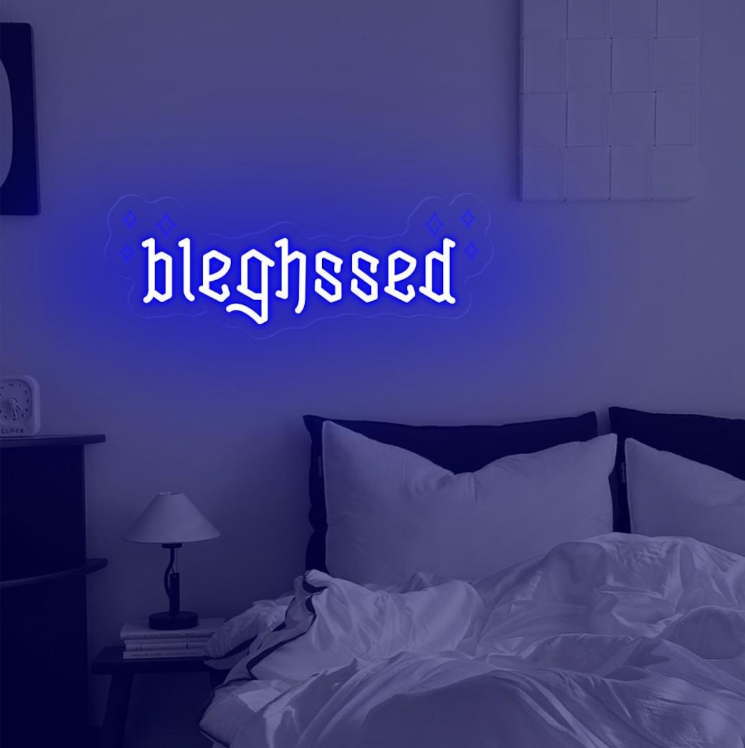 Bleghssed Neon Sign, Metal Music Signs, Gothic Font Decor, Death Metal ...