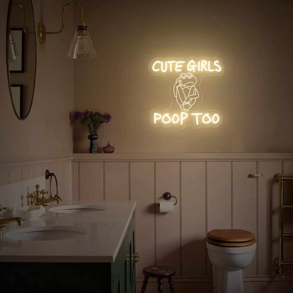 Cute Girls Poop Too Neon Sign, Funny Toilet Neon, Bathroom Humor Decor ...