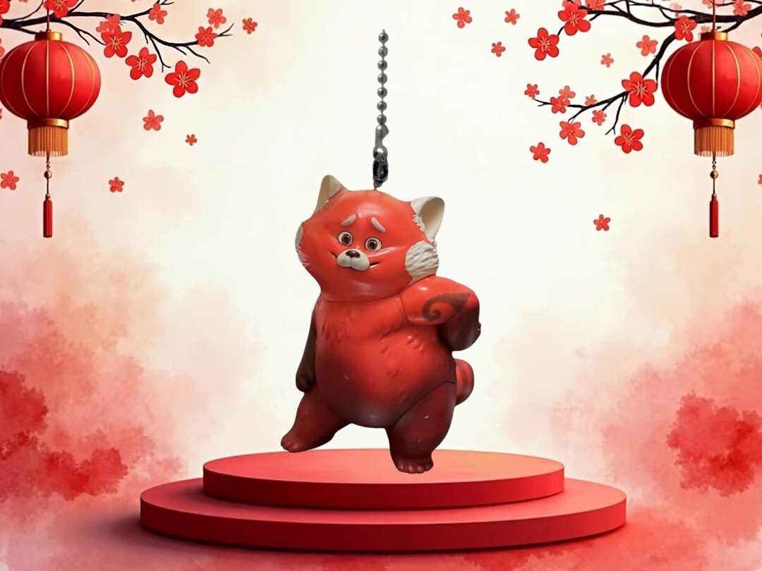 Turning Red Mei Dancing Red Panda Fan Lamp Light Pull Chain PVC Figure ...