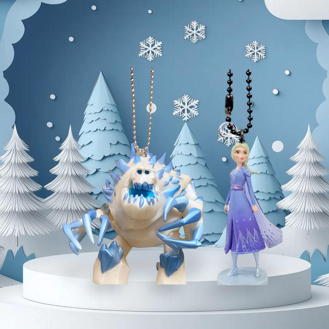 Frozen Marshmallow & Elsa Blue Gown Pvc Keychain Dangler Ornament ...