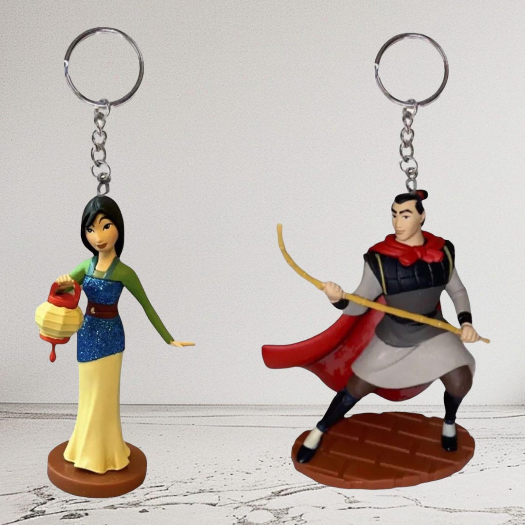 Princess Mulan & Li Shang Key Ring Keychain Figure Charm Dangler ...